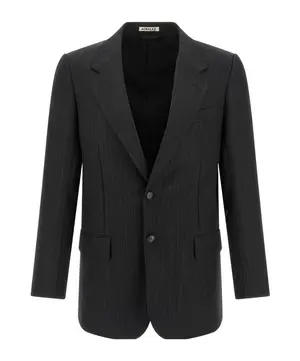 Auralee Pinstripe Single Breasted Jacket - Black