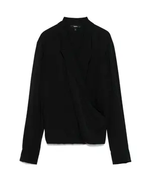 Theory V-neck Draped Blouse - Black