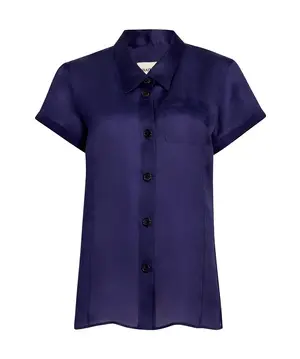 Khaite Keefe Button-up Blouse In Silk Organza - Amethyst