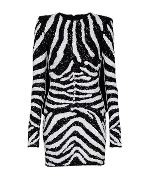 Balmain Two-tone Zebra Sequin Dress - Black