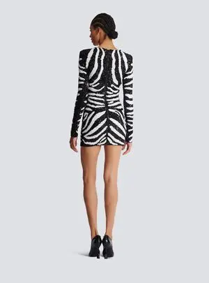 Balmain Two-tone Zebra Sequin Dress