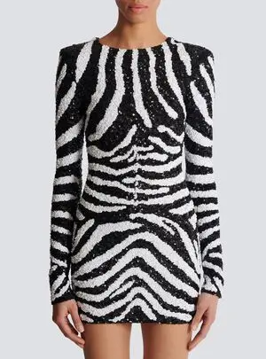 Balmain Two-tone Zebra Sequin Dress