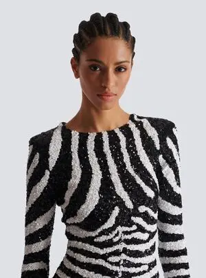 Balmain Two-tone Zebra Sequin Dress
