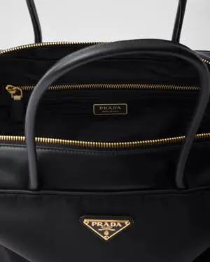 Prada Re-nylon And Leather Top-handle Bag With Padlock