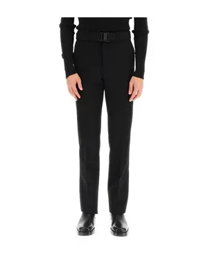 Off-White Belted Straight Leg Trousers - Black