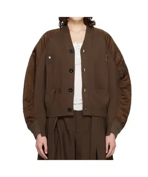 Sacai Patchwork Knit Y-neck Cardigan - Brown