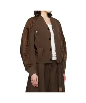Sacai Patchwork Knit Y-neck Cardigan - Brown