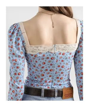 Dolce & Gabbana Floral Print Lace Trim Long Sleeve Top
