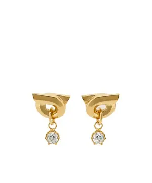 FERRAGAMO Gancini Pendant Earrings With Crystal - Gold