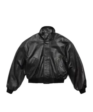 Balenciaga High-neck Leather Jacket - Black