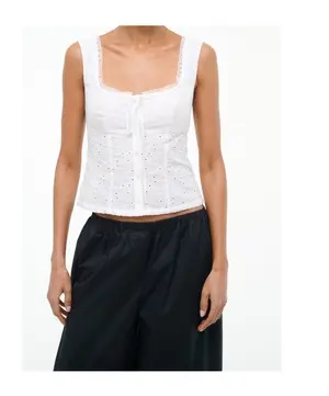 Staud Square Neck Top With Lace Trim