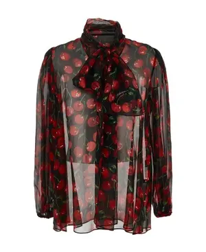 Dolce & Gabbana Cherry Print Long Sleeve Blouse - Black