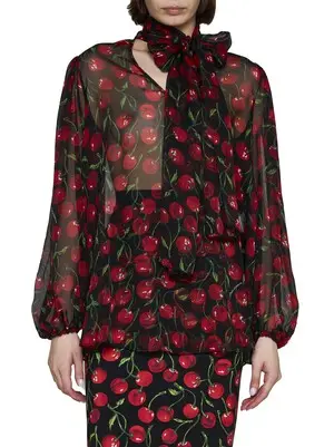Dolce & Gabbana Cherry Print Long Sleeve Blouse - Black