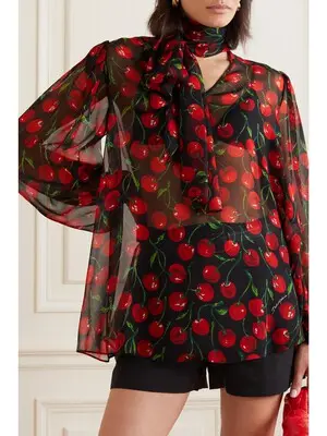 Dolce & Gabbana Cherry Print Long Sleeve Blouse - Black