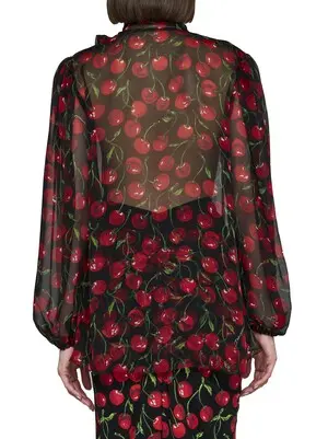 Dolce & Gabbana Cherry Print Long Sleeve Blouse - Black