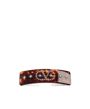 Valentino Garavani Vlogo Signature Hair Clip In Resin, Metal, And Crystals - Multi-color