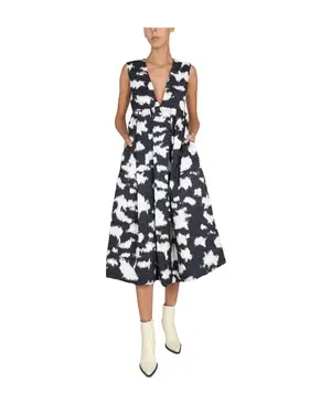 Dries Van Noten Sleeveless Deep V-neck Pleated Dress