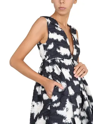 Dries Van Noten Sleeveless Deep V-neck Pleated Dress
