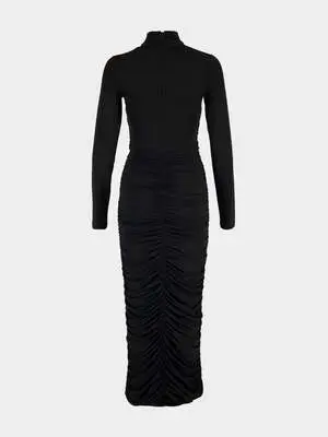 Balmain Pleated Jersey Midi Dress - Black