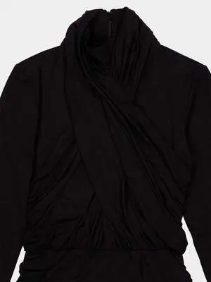 Balmain Pleated Jersey Midi Dress - Black
