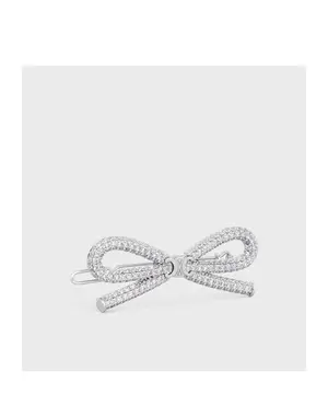 Celine Bow Hair Clip In Strass And Brass With Rhodium Finish
