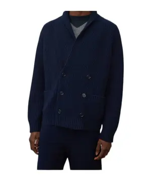 LISA YANG Lyle Double-breasted Ribbed Cashmere Cardigan Jacket - Navy