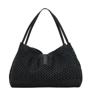 FERRAGAMO Woven Tote Bag With Gancio Buckle - Black