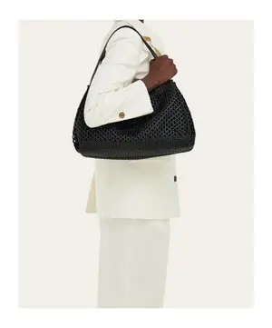 FERRAGAMO Woven Tote Bag With Gancio Buckle - Black