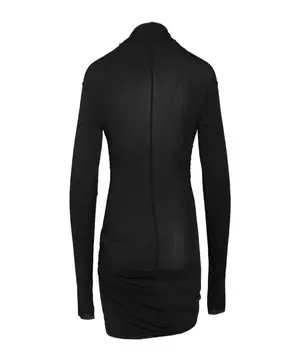 Rick Owens Asymmetrical Long Sleeve Dress With Pleated Neckline