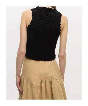 GANNI Textured Lace Knit Top With Tie Detail