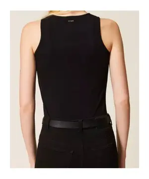 TWINSET Floral Embroidered Round Neck Tank Top - Black