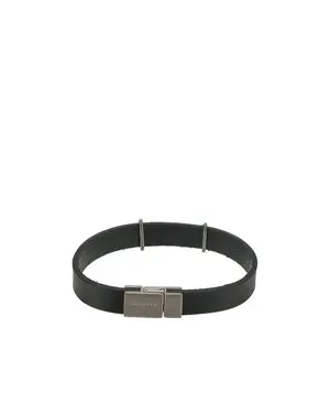 Saint Laurent Logo Plaque Leather Bracelet