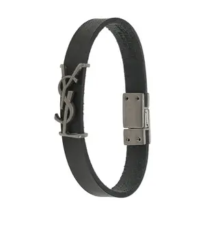Saint Laurent Logo Plaque Leather Bracelet
