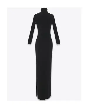 Saint Laurent Long Ribbed Knit Turtleneck Dress With Side Slits