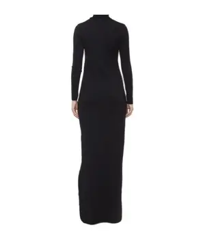 Saint Laurent Long Ribbed Knit Turtleneck Dress With Side Slits