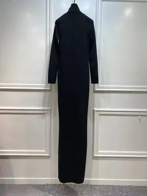 Saint Laurent Long Ribbed Knit Turtleneck Dress With Side Slits