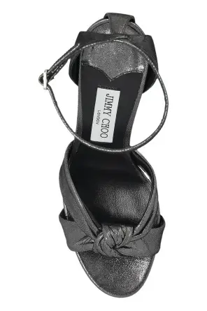 JIMMY CHOO Rosie 100 Knotted Platform Stiletto Sandals - Gray