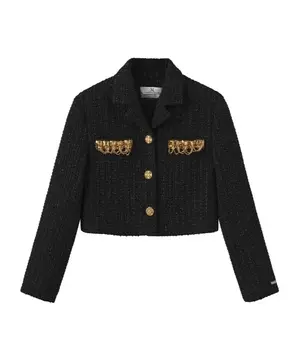 Marissa Chiara Cropped Tweed Jacket With Embellished Pockets - Black