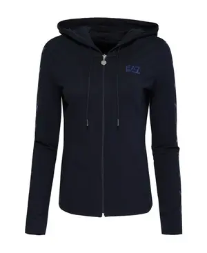EA7 Logo Zip-up Hooded Casual Coat - Black