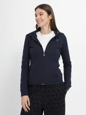 EA7 Logo Zip-up Hooded Casual Coat - Black