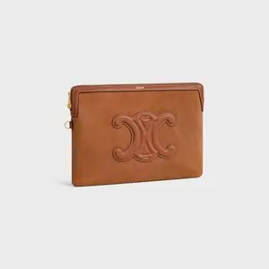 Celine Small Pouch With Strap Cuir Triomphe In Nubuck Calfskin - Camel