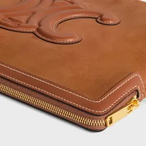 Celine Small Pouch With Strap Cuir Triomphe In Nubuck Calfskin - Camel