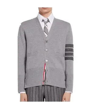 Thom Browne 4-bar V-neck Shetland Wool Cardigan - Medium Gray