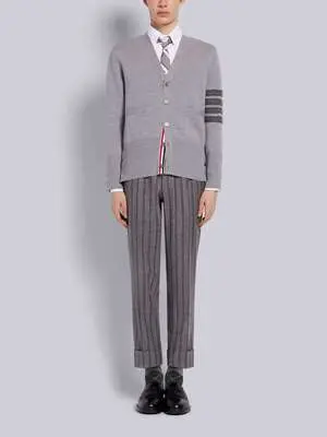 Thom Browne 4-bar V-neck Shetland Wool Cardigan - Medium Gray