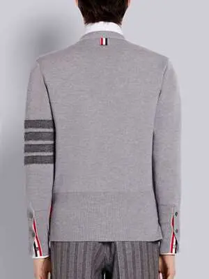 Thom Browne 4-bar V-neck Shetland Wool Cardigan - Medium Gray