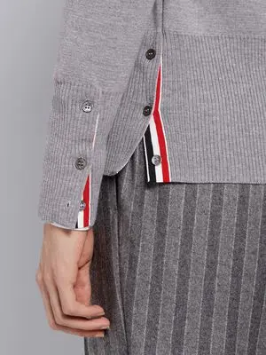 Thom Browne 4-bar V-neck Shetland Wool Cardigan - Medium Gray