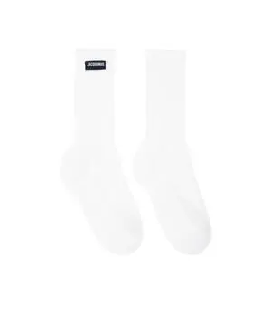 Jacquemus Ribbed Socks With Logo Patch - White