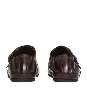 SCAROSSO Johnny Monk Strap Slipper In Dark Brown Calf Leather - Black