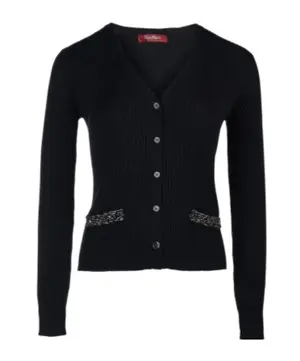Max Mara Ribbed V-neck Cardigan With Embellished Pockets