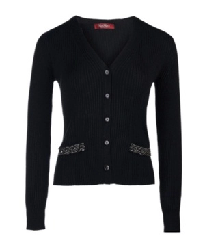 Max Mara Ribbed V-neck Cardigan With Embellished Pockets